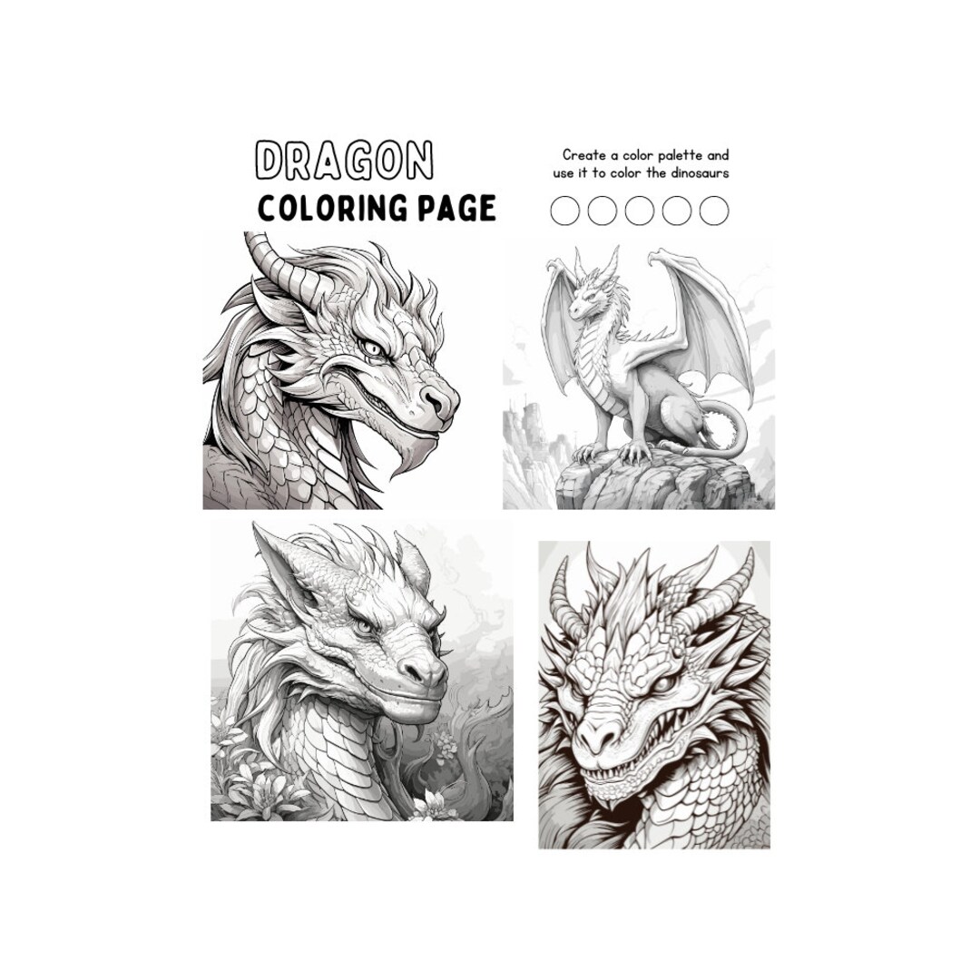 Dragon Coloring Pages, 10 Coloring Pages for Children and Adults - Etsy