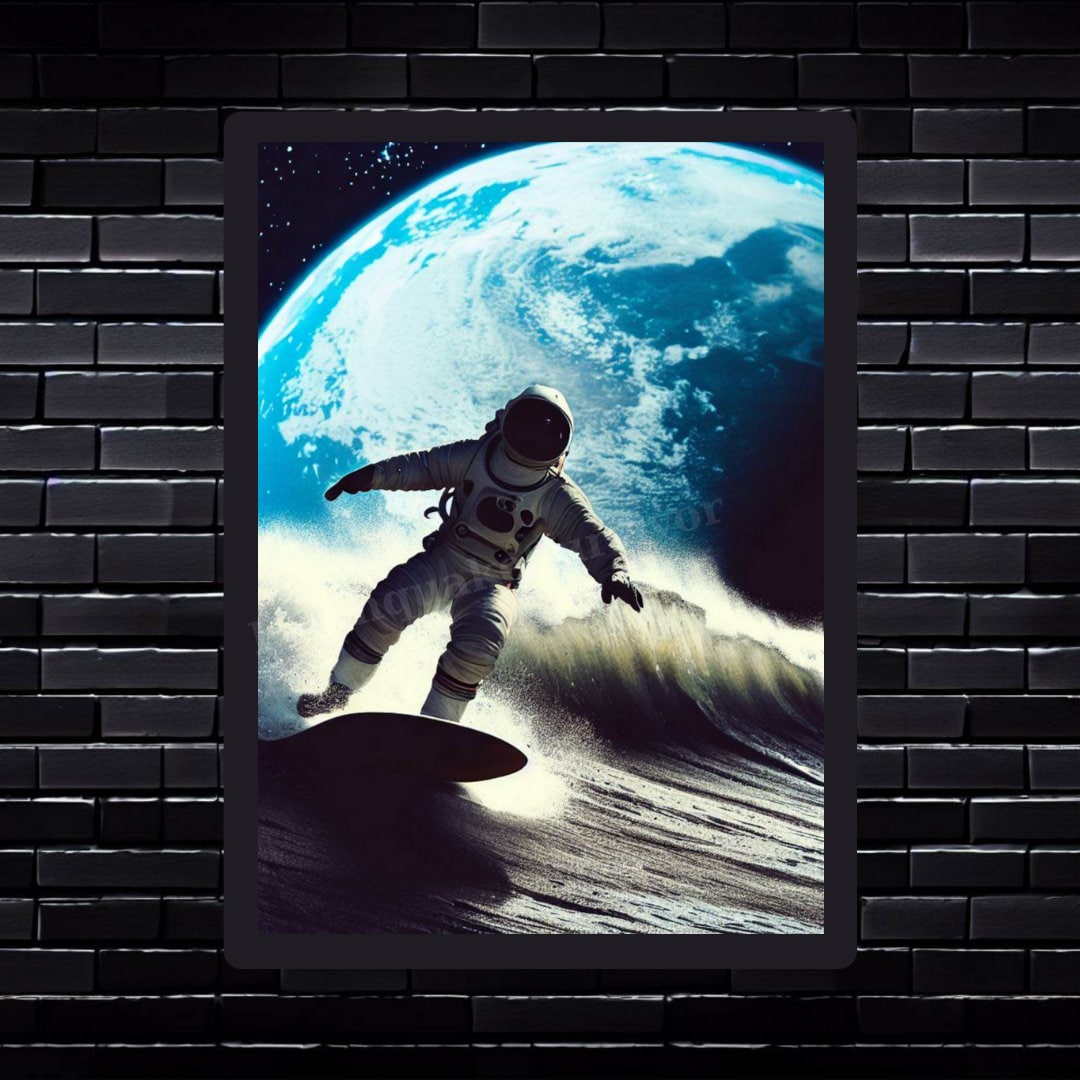 Surfing Astronaut on the Moon With Earth in the Background - Etsy