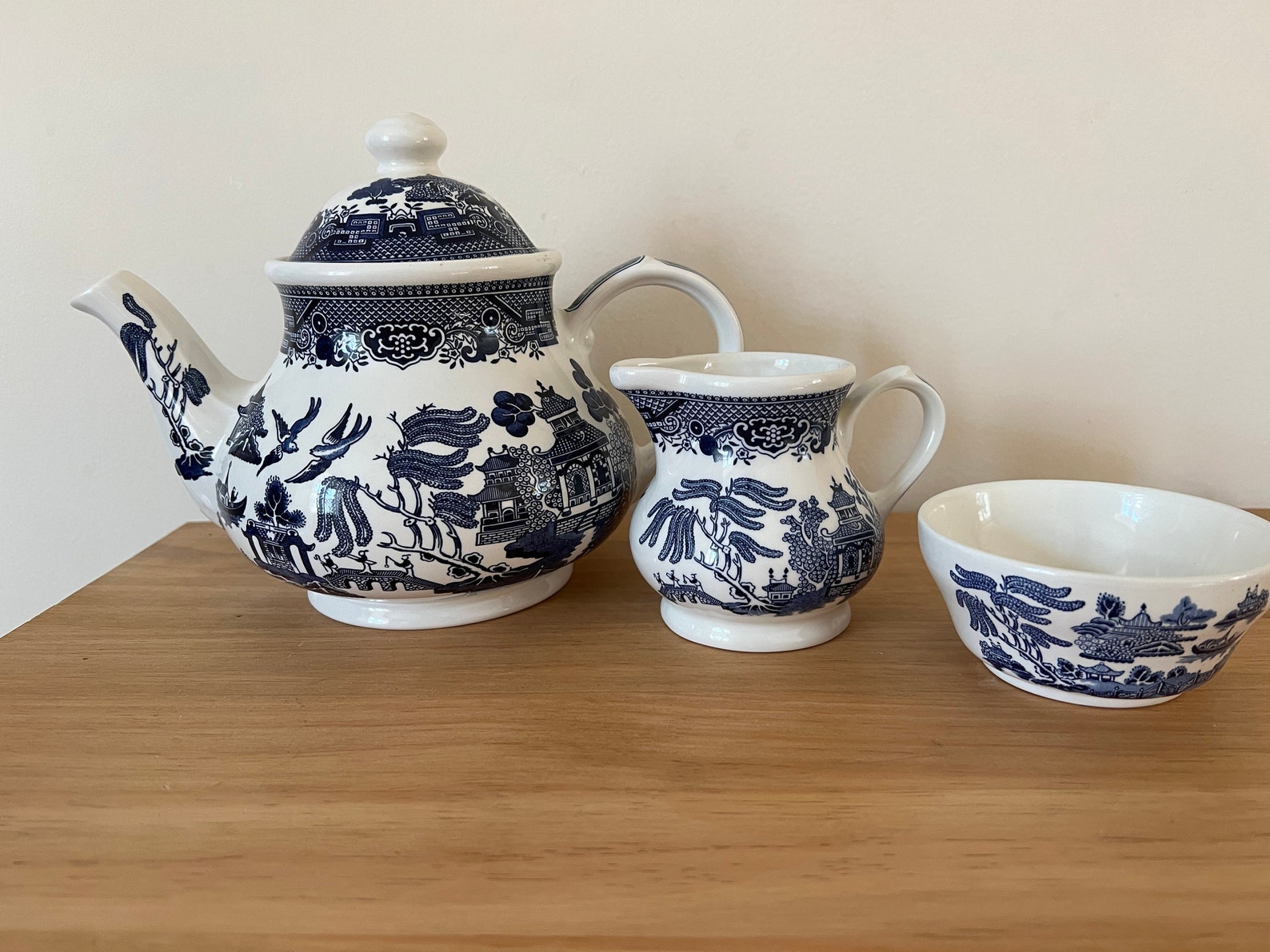 Blue Willow Tea Set by Churchill Tea Pot Milk Jug Sugar Bowl - Etsy