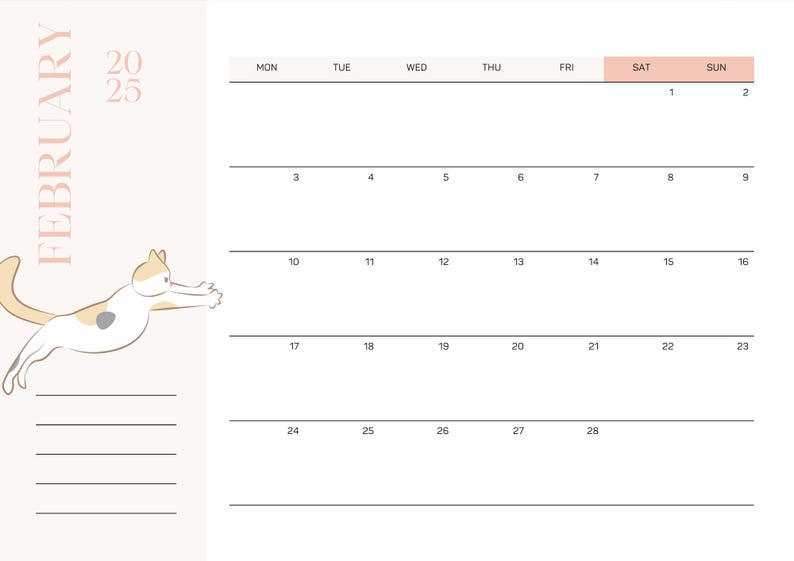 2025 Printable Cat-themed Calendar Adorable Kitty Planner With Monthly ...