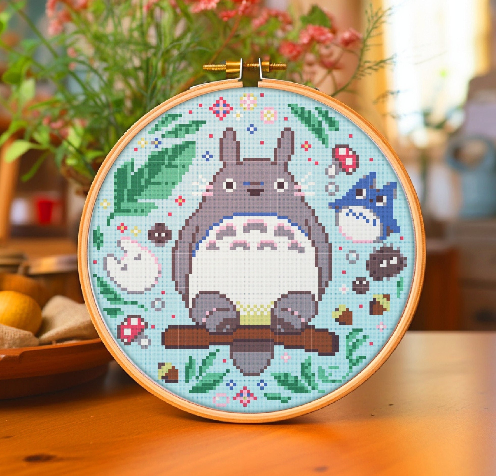 Totoro-inspired Cross Stitch Pattern Embroidery Mystical Mushrooms ...