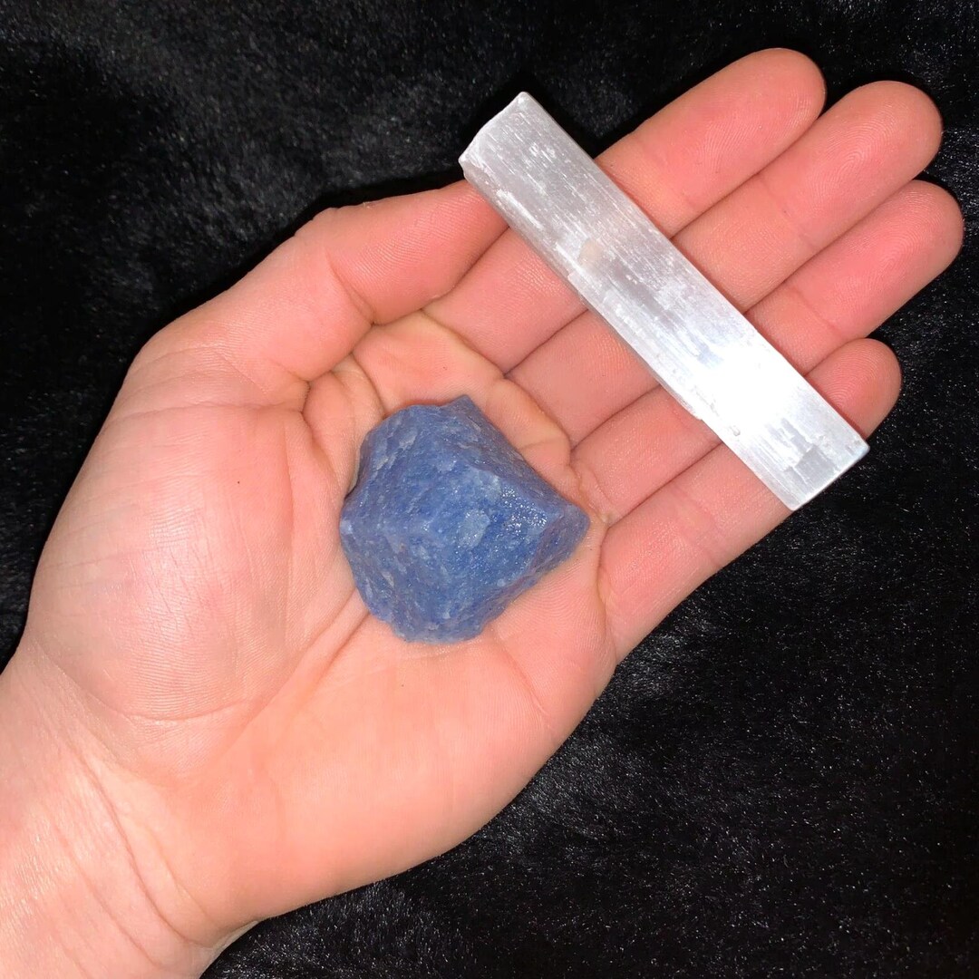Vintage Natural Blue Quartz Gemstone + Free Selenite Charging Stick ...
