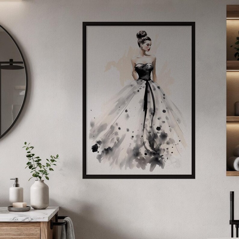 Haute Couture Watercolor Art Print, Black and White Ball Gown - Etsy