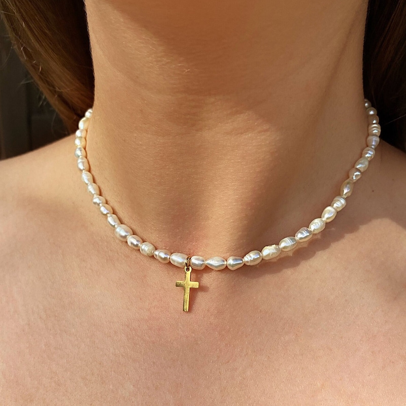 Pearl Cross Necklace - Etsy