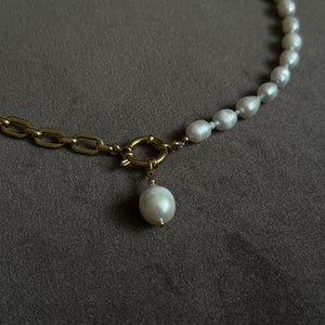 Half Gold Half Pearl Necklace, Half Paper Clip Chain Necklace, Half ...