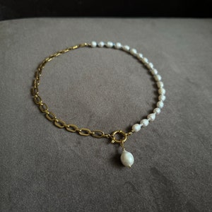 Half Gold Half Pearl Necklace, Half Paper Clip Chain Necklace, Half ...