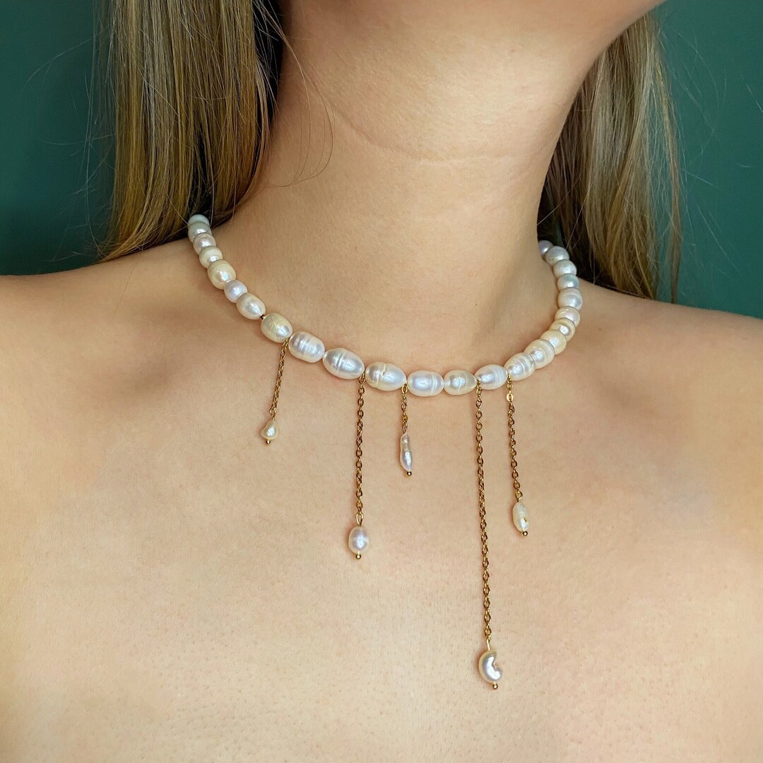 Dainty Pearl Necklace Gold Pearl Drop Necklace Unique Pearl Necklace