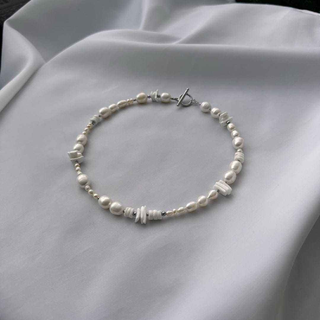 Chunky Rice Pearl and Shell Choker: Boho Surfer Necklace - Etsy