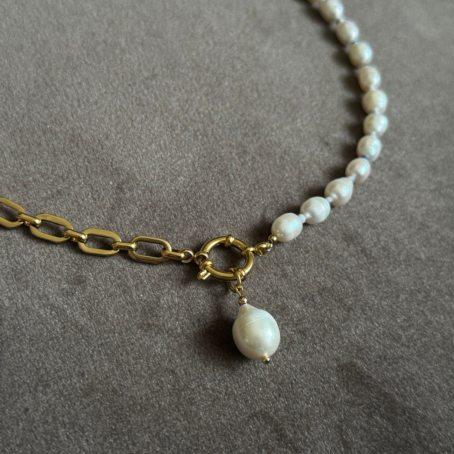 Half Pearl Half Gold Necklace, Half Pearl Half Chain Necklace, Pearl ...