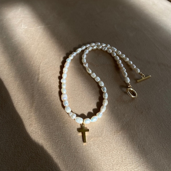 Pearl Cross Necklace - Etsy