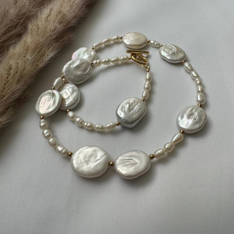 Flat Pearl Necklace - Etsy