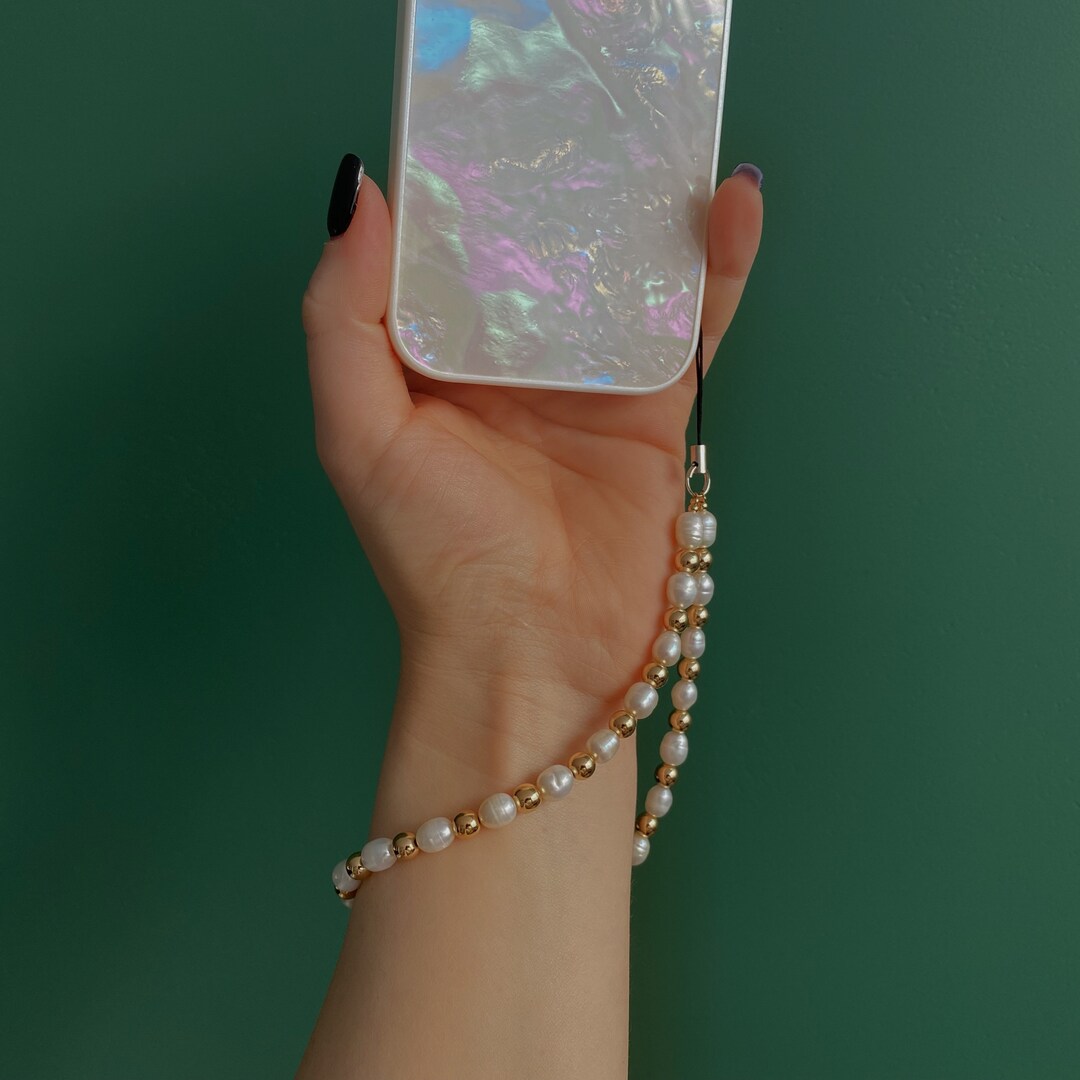 Freshwater Pearl Phone Strap Gold, Pearl Phone Charm, Pearl Phone Chain ...