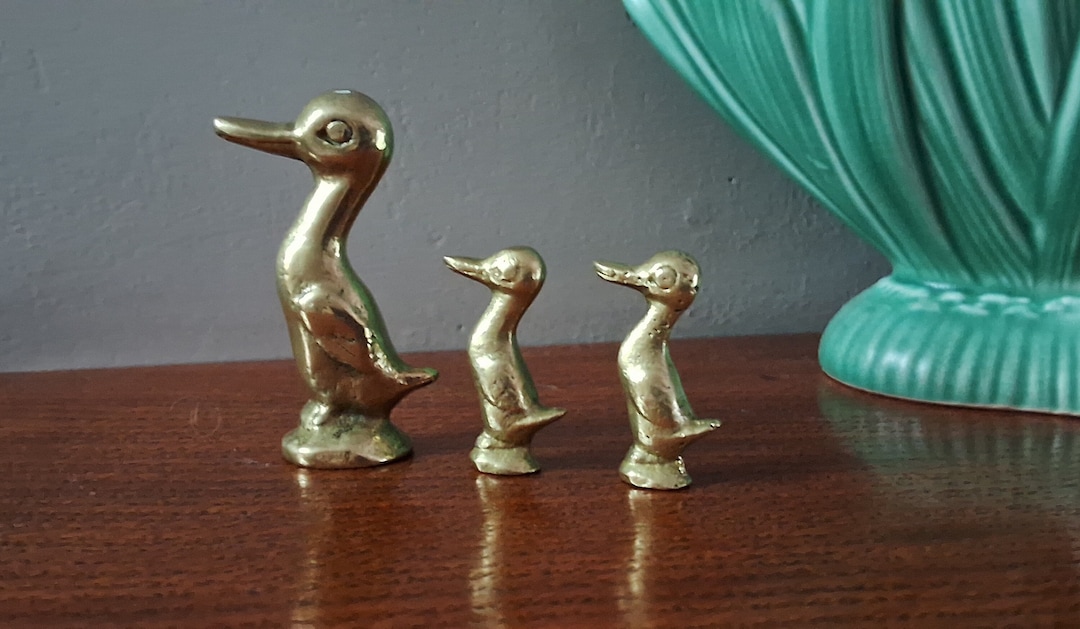 Brass Ducks, Duck Family, Mother and Ducklings, Vintage Brass Miniature ...