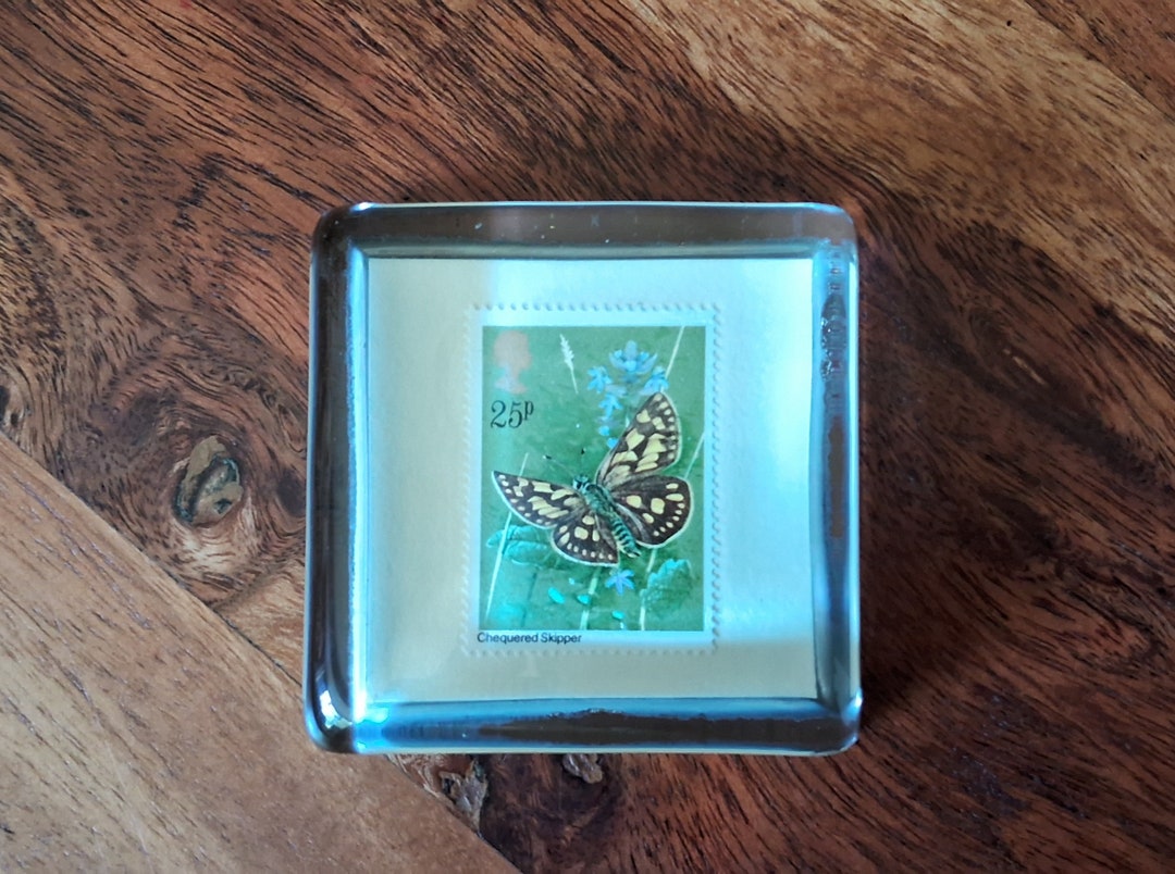 Butterfly Paperweight, Chequered Skipper Stamp Glass Paperweight, 1981 ...