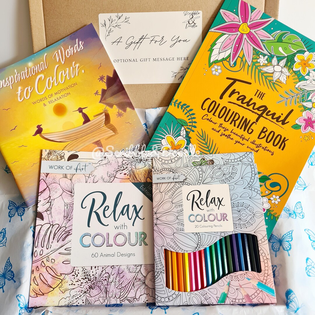 Letterbox Colouring Gift Set Gift Box Relax Hug in A Box Get Well Soon ...