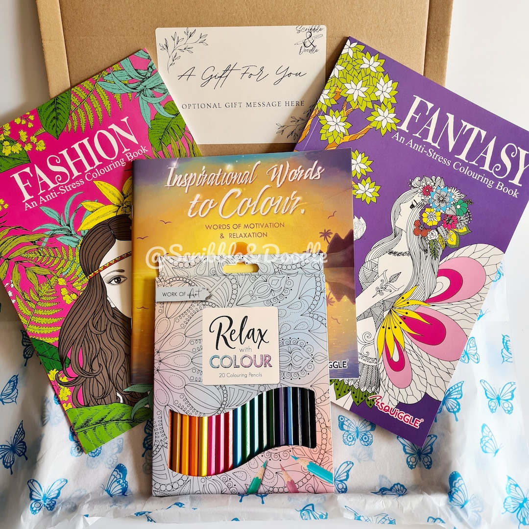 Letterbox Colouring Gift Set Gift Box Relax Hug in A Box Get Well Soon ...