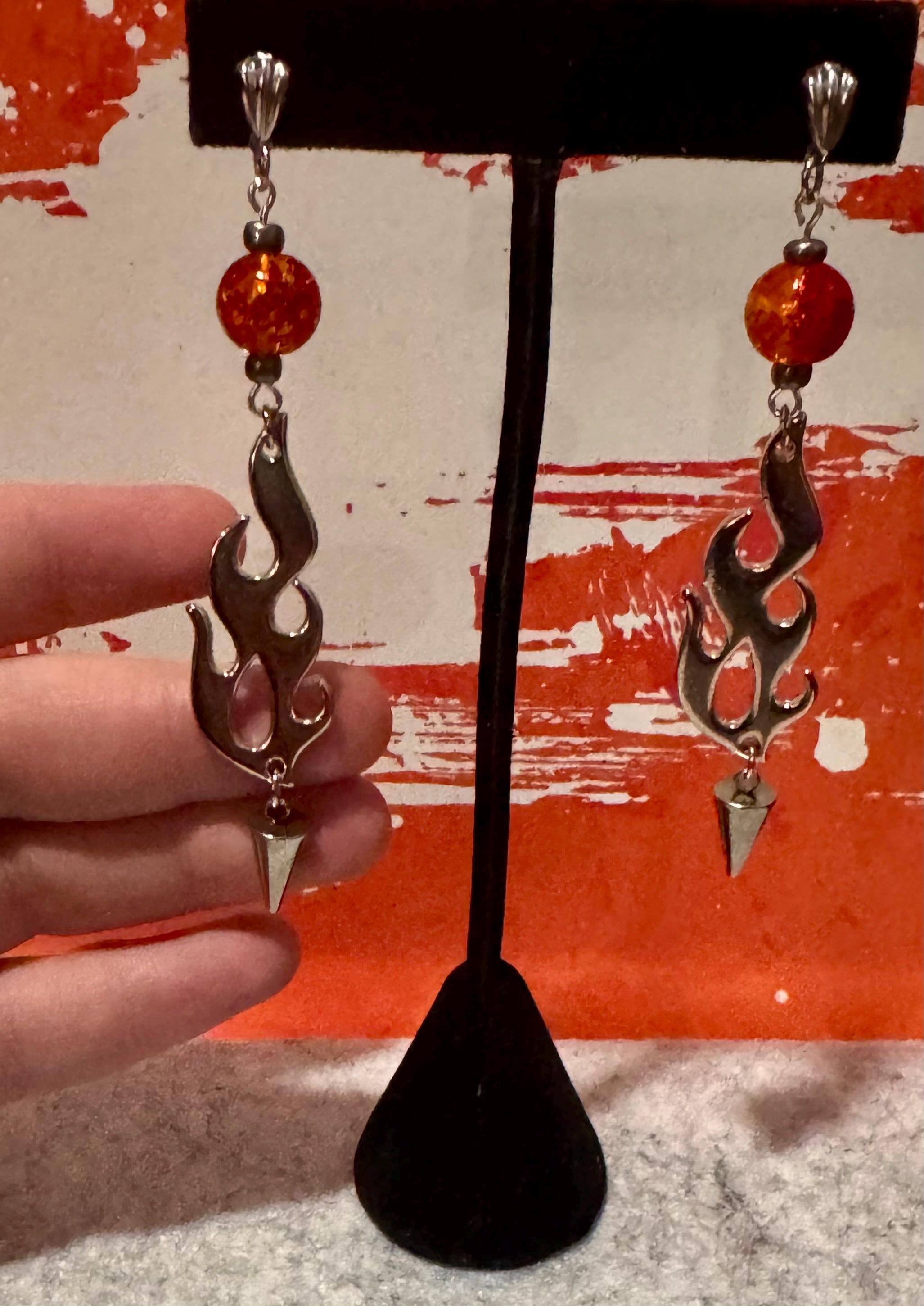Anime Flame Swordsman Inspired Statement Earrings - Etsy