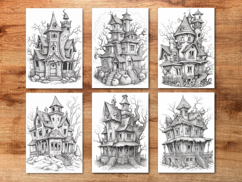 30 Haunted House Coloring Pages, Halloween Printables, Spooky Season ...