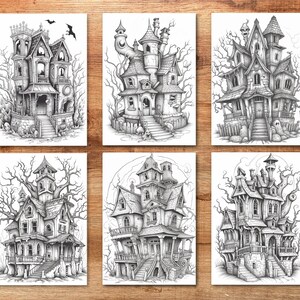 30 Haunted House Coloring Pages, Halloween Printables, Spooky Season ...