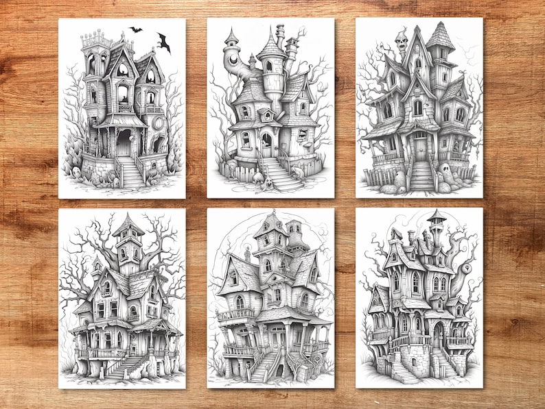 30 Haunted House Coloring Pages, Halloween Printables, Spooky Season ...