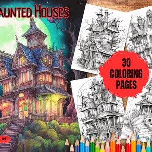 30 Haunted House Coloring Pages, Halloween Printables, Spooky Season ...