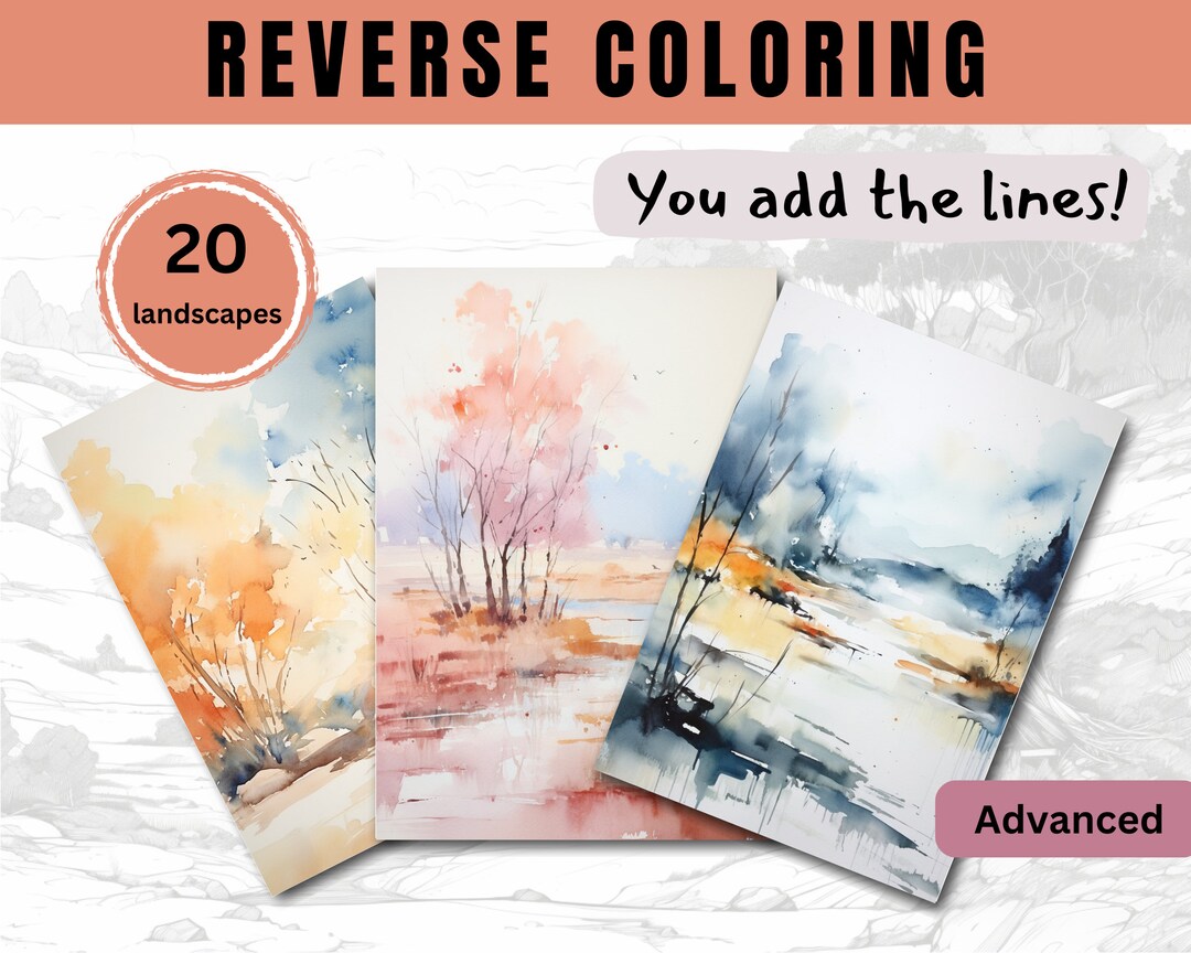 Landscape Reverse Coloring Pages, Bundle 20 Flower Motifs, Instant ...