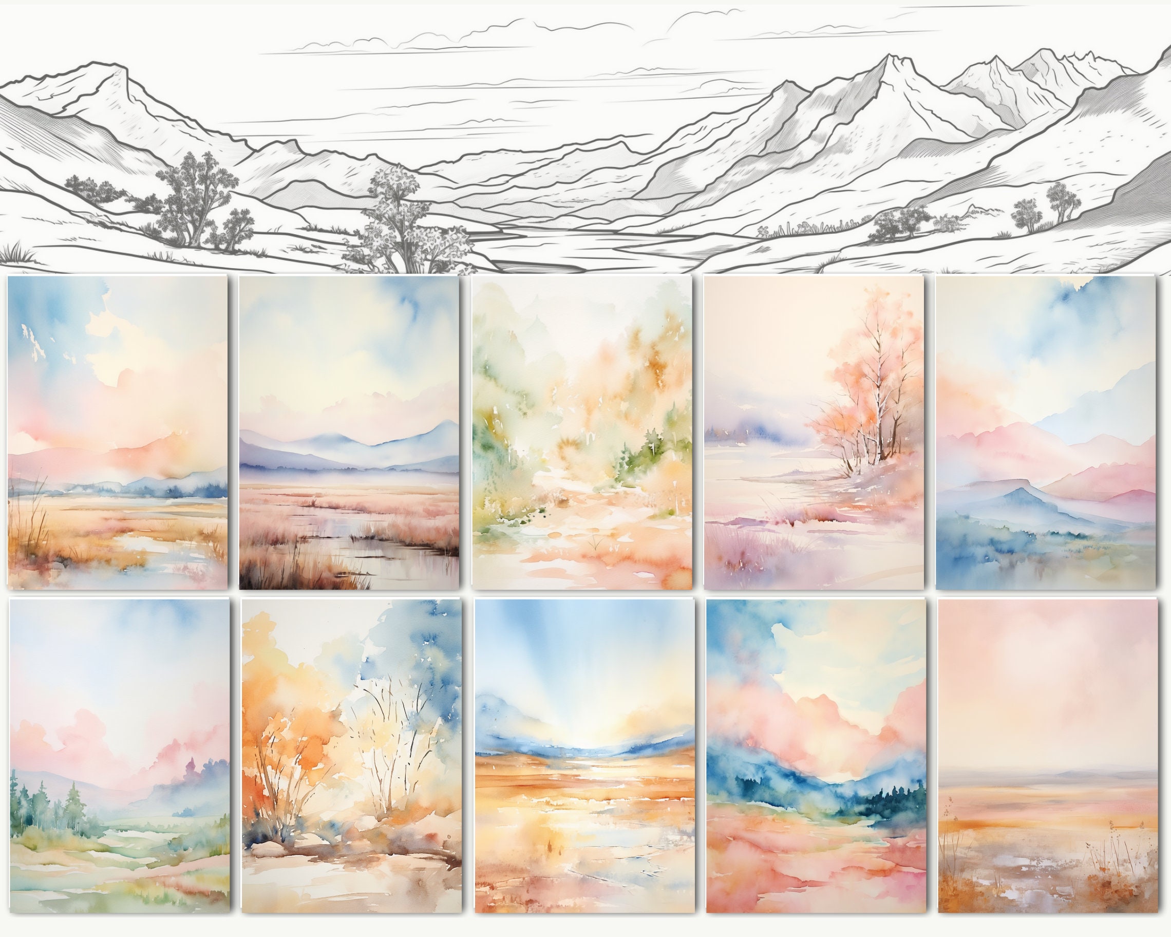 Landscape Reverse Coloring Pages, Bundle 20 Flower Motifs, Instant ...