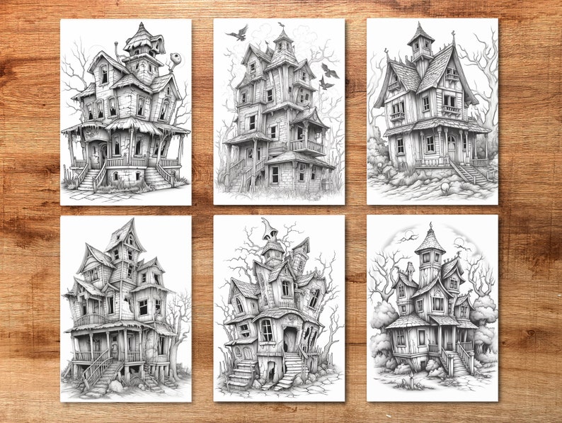 30 Haunted House Coloring Pages, Halloween Printables, Spooky Season ...