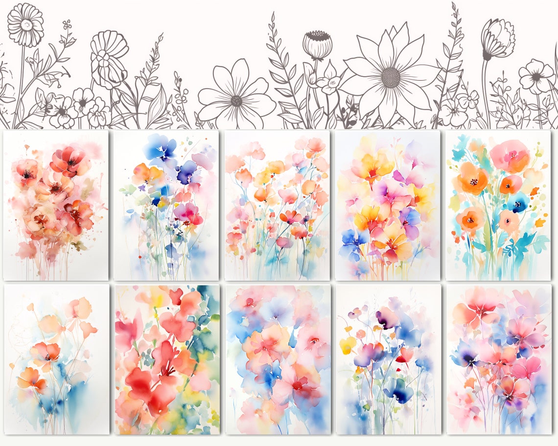 Floral Reverse Coloring Pages, Bundle 20 Flower Motifs, Instant ...