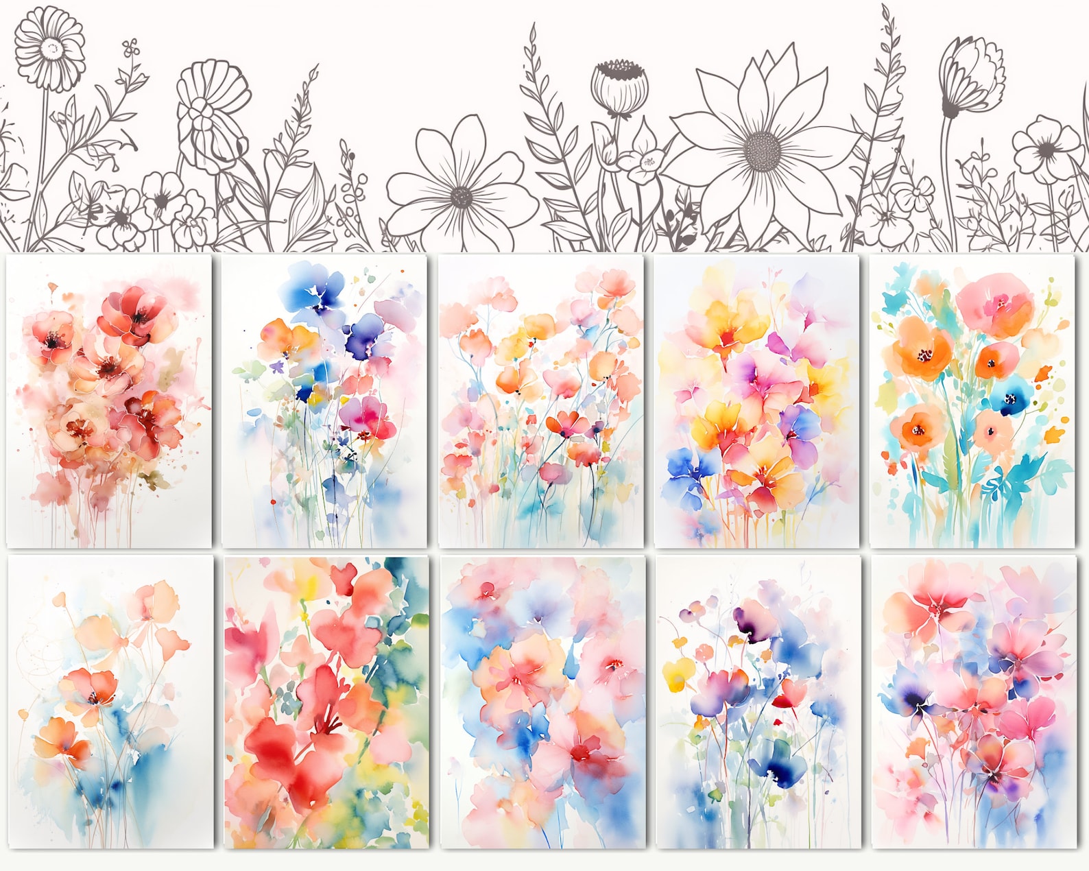 Floral Reverse Coloring Pages, Bundle 20 Flower Motifs, Instant ...