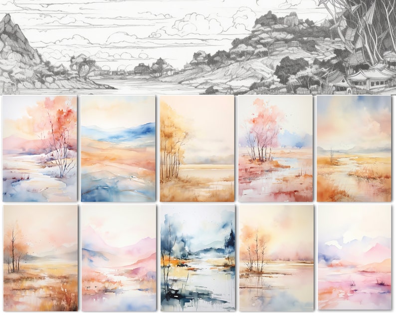 Landscape Reverse Coloring Pages, Bundle 20 Flower Motifs, Instant ...