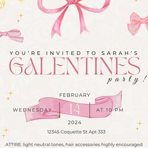 Pink Coquette Galentines Day Invitation Card Canva Template - Etsy
