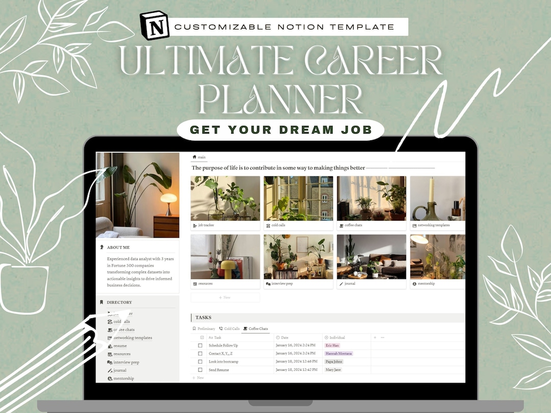 Work Career Planner Notion Template | Job Hunting, Internship, Career ...