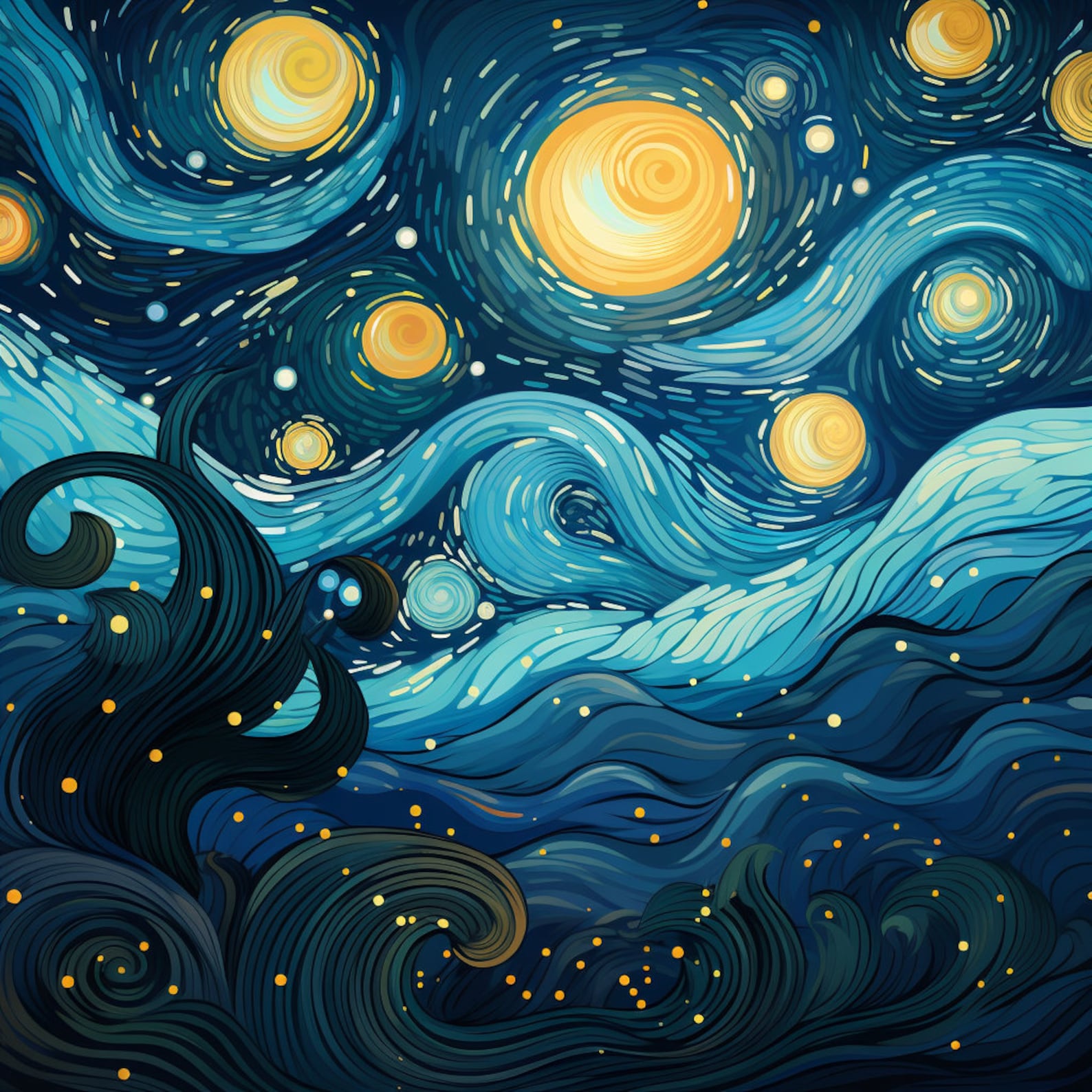 Starry Van Gogh Digital Paper, Seamless Starry Night Printable Paper ...