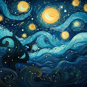 Starry Van Gogh Digital Paper, Seamless Starry Night Printable Paper ...