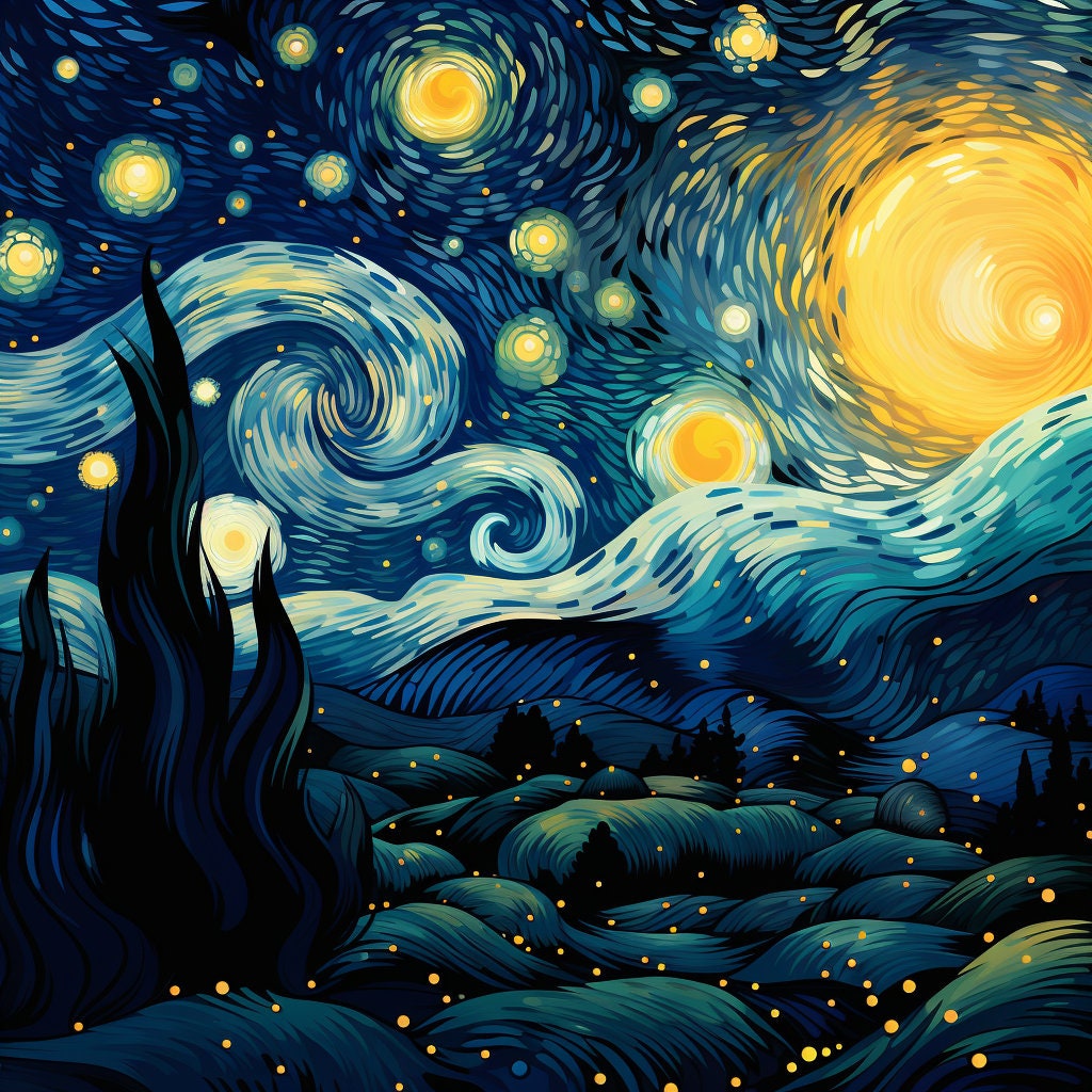 Starry Van Gogh Digital Paper, Seamless Starry Night Printable Paper ...
