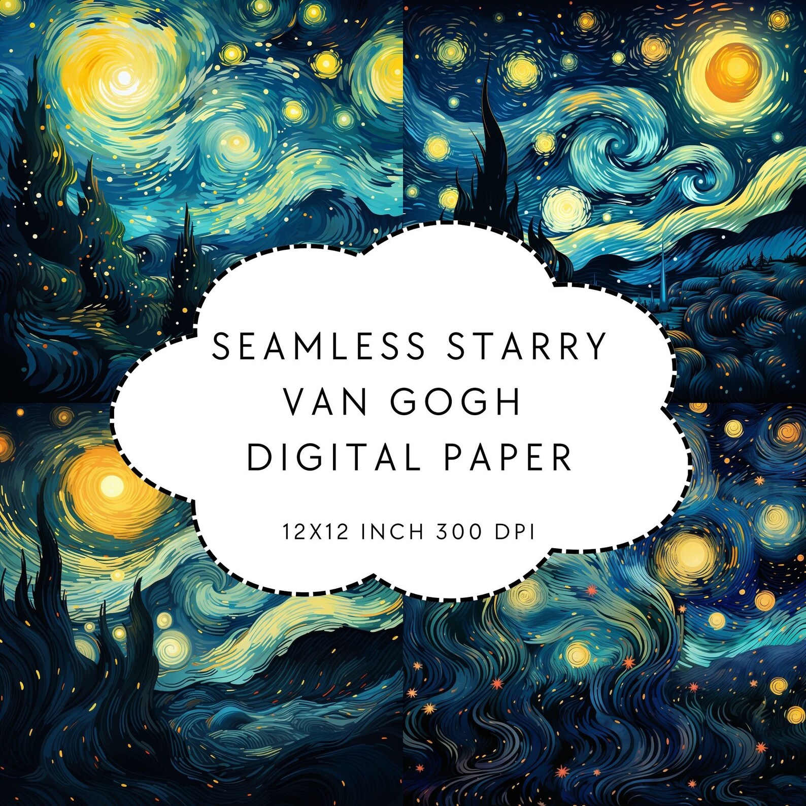 Starry Van Gogh Digital Paper, Seamless Starry Night Printable Paper ...