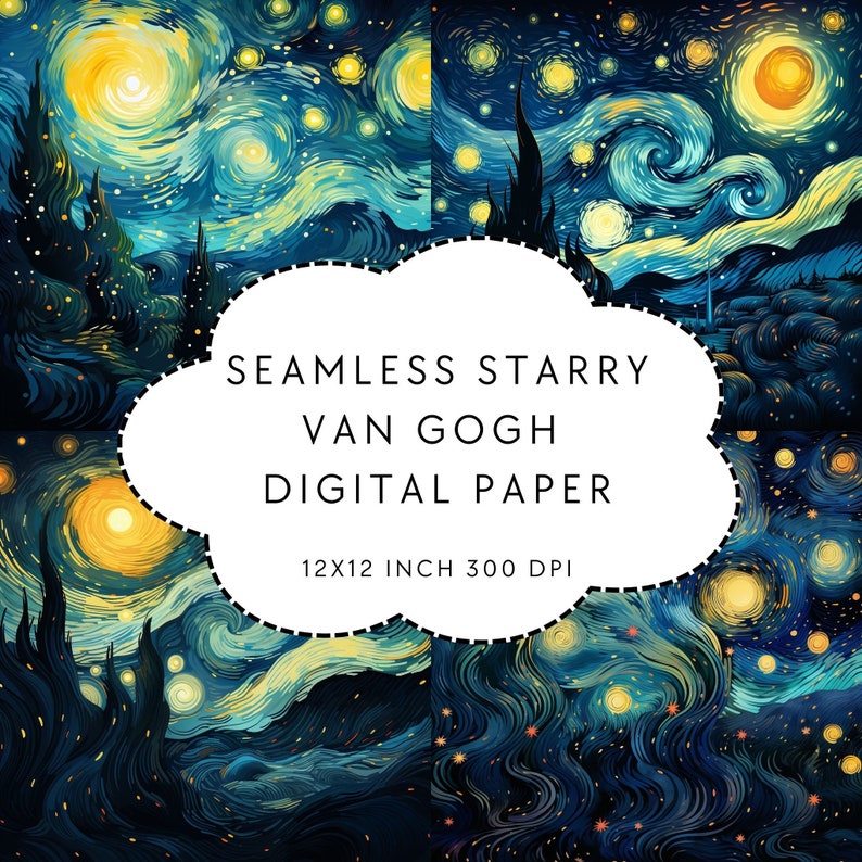 Starry Van Gogh Digital Paper, Seamless Starry Night Printable Paper ...