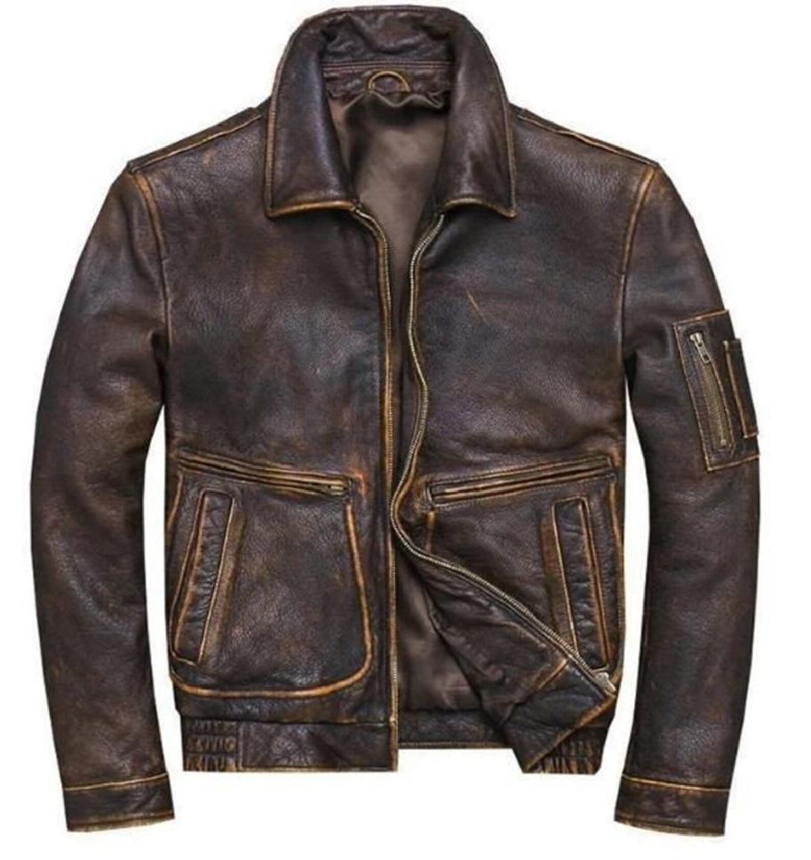 Vintage Biker Leather Jacket, Distressed Brown Shade Motorcycle Jacket ...
