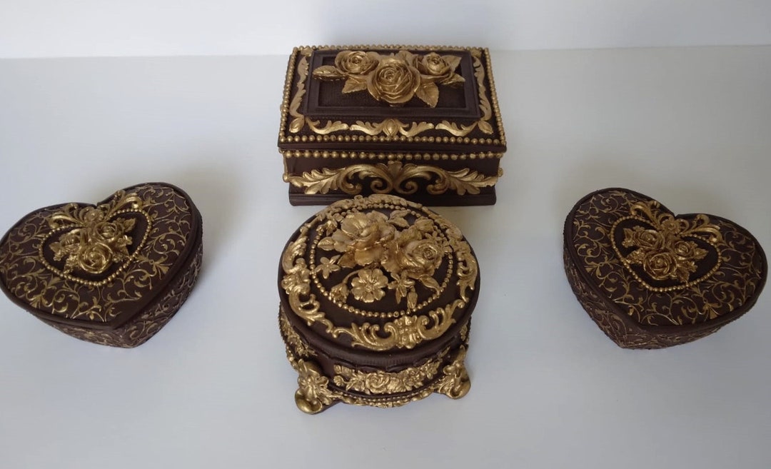 Baroque Jewelry Box, Jewelery Box Set With 4 Pieces, Decorative Items ...