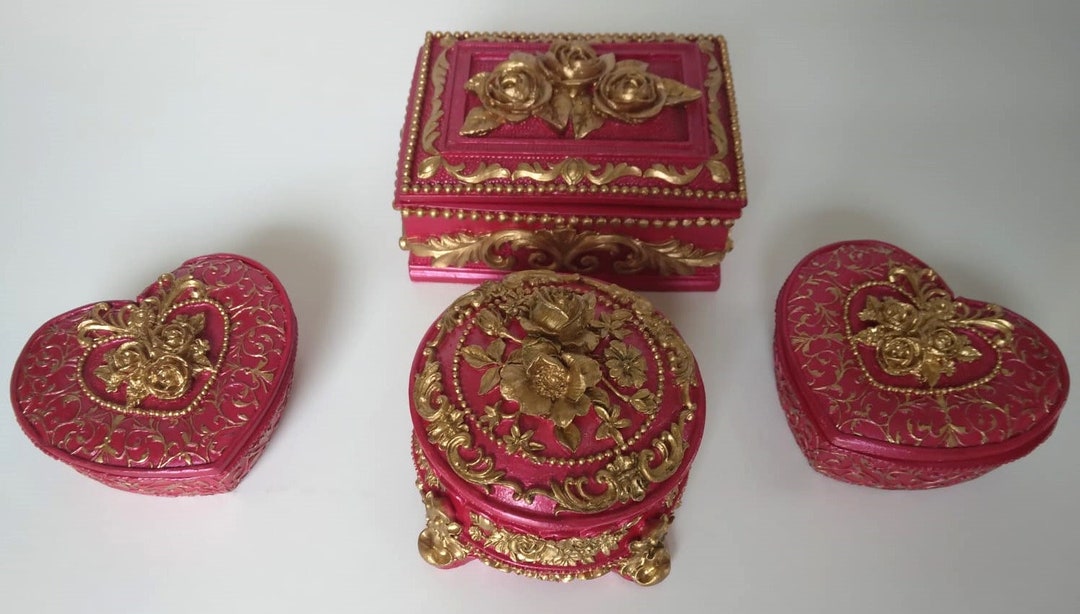 Baroque Jewelry Box, Jewelery Box Set With 4 Pieces, Decorative Items ...