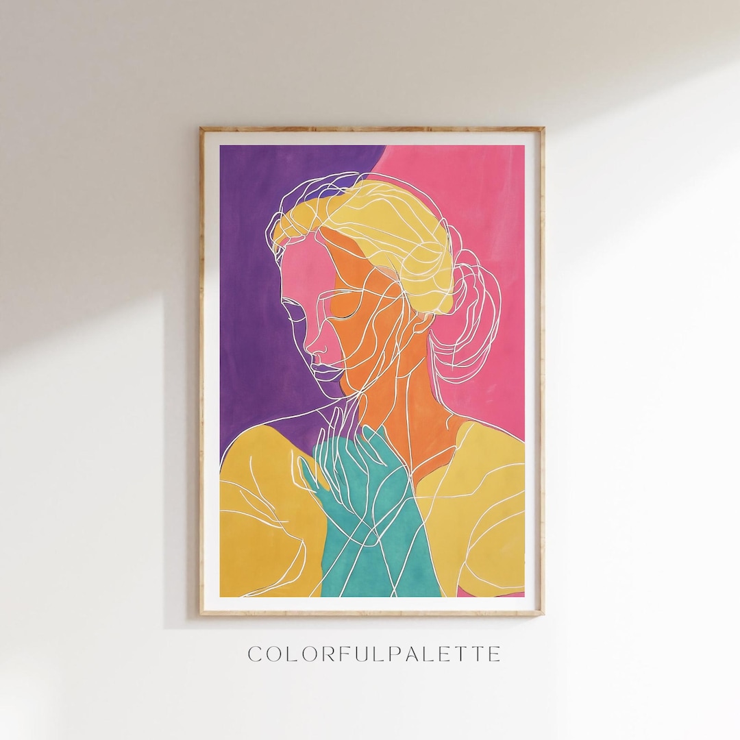 Abstract Line Art Woman | Modern Colorful Portrait Print | Minimalist ...