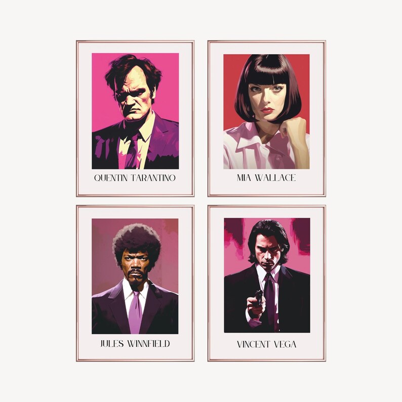 Set of 4 Pulp Fiction Poster | Movie Characters Print Set | Pop Art ...