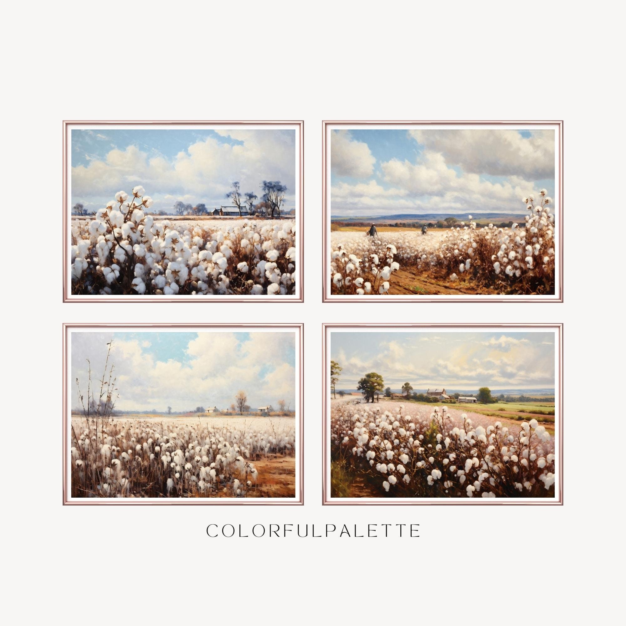 Set of 4 Cotton Field Painting Printable Wall Art Print Set - Etsy