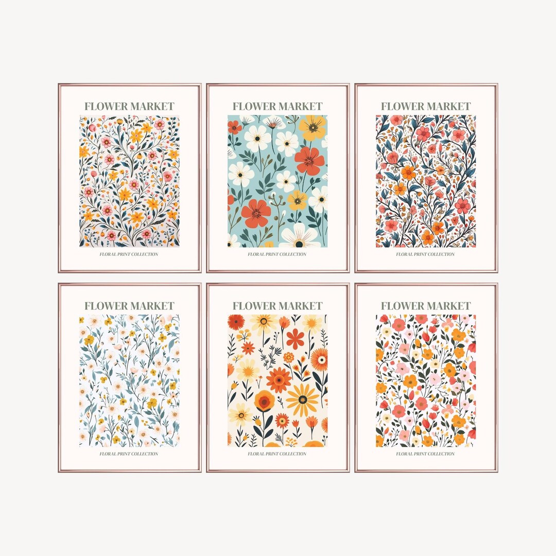 Set of 6 Flower Poster | Flower Prints Set | Gallery Wall Set | Floral ...