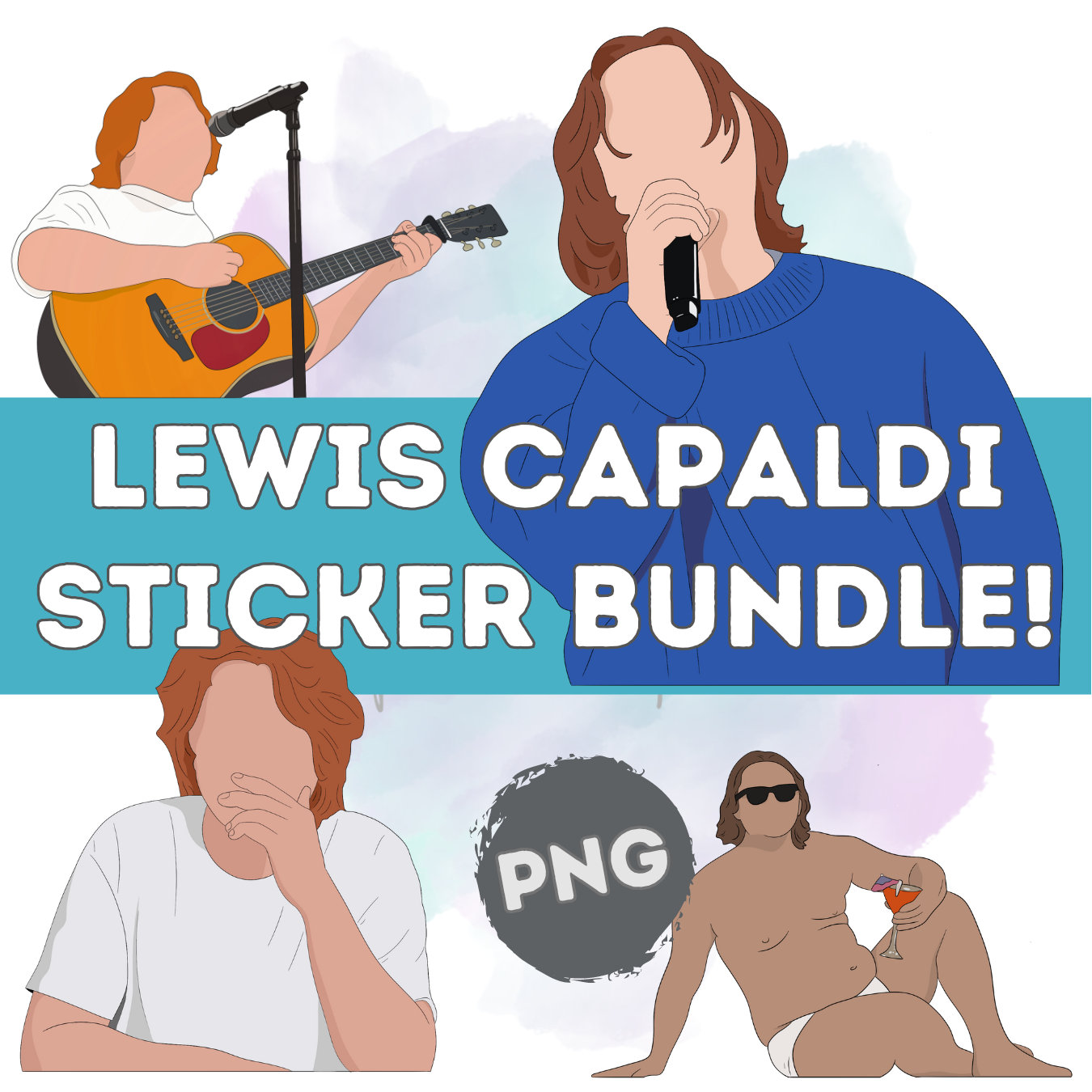 Lewis Capaldi Faceless Illustrations PNG Bundle Stamp & Sticker Bundle ...