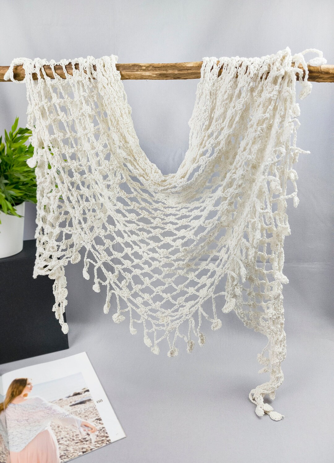 Cloth, Crochet Cloth, Triangular Cloth, Lace, Romantic, Natural White ...