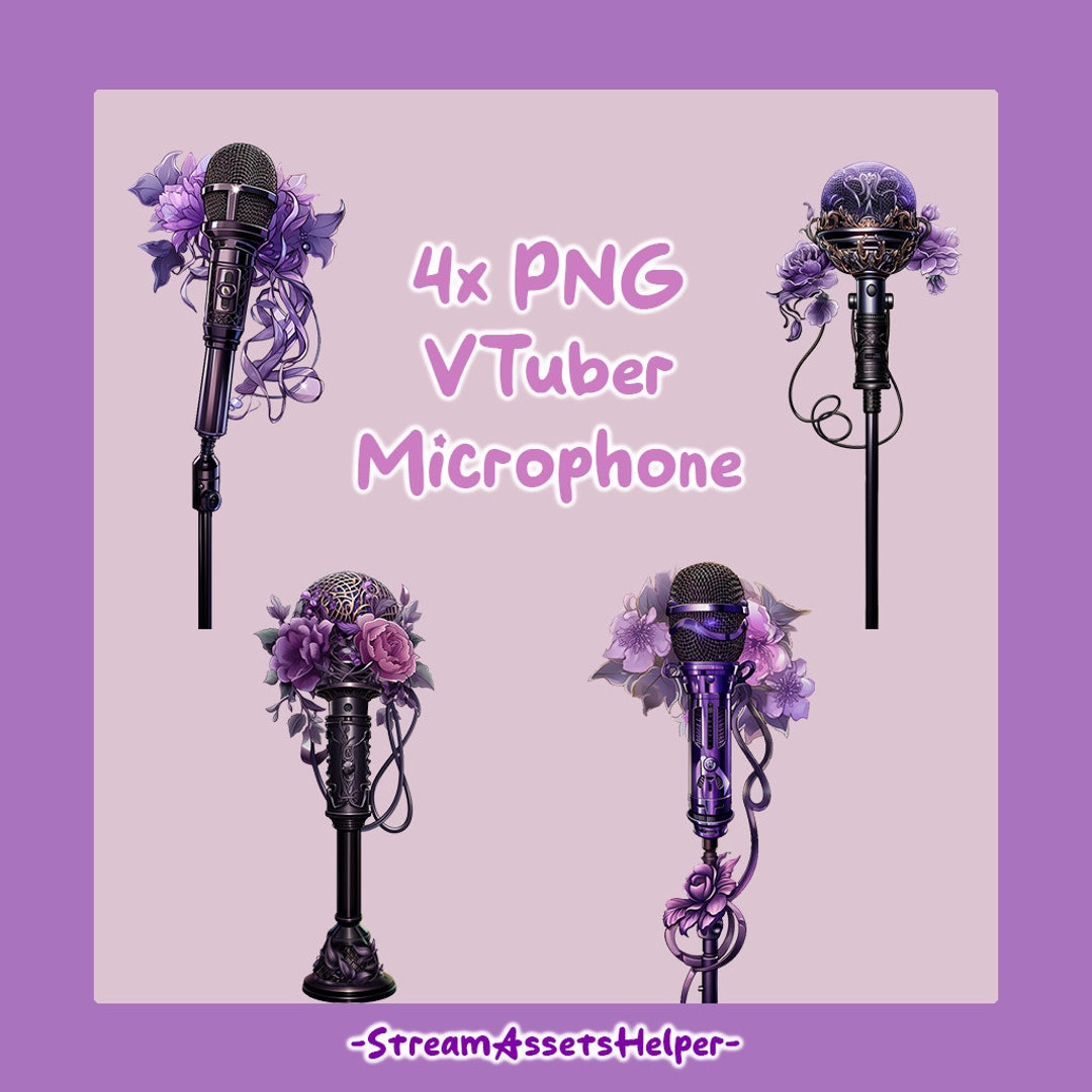 4X Purple Floral Microphone for Vtubers , Vtube Streaming Assets ...