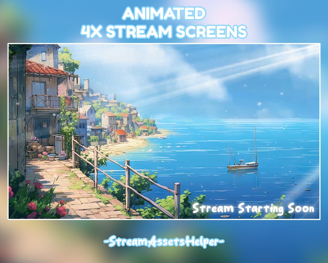 4x Animated Stream Screens Summer Town / Blue Ghibli Aesthetic ...