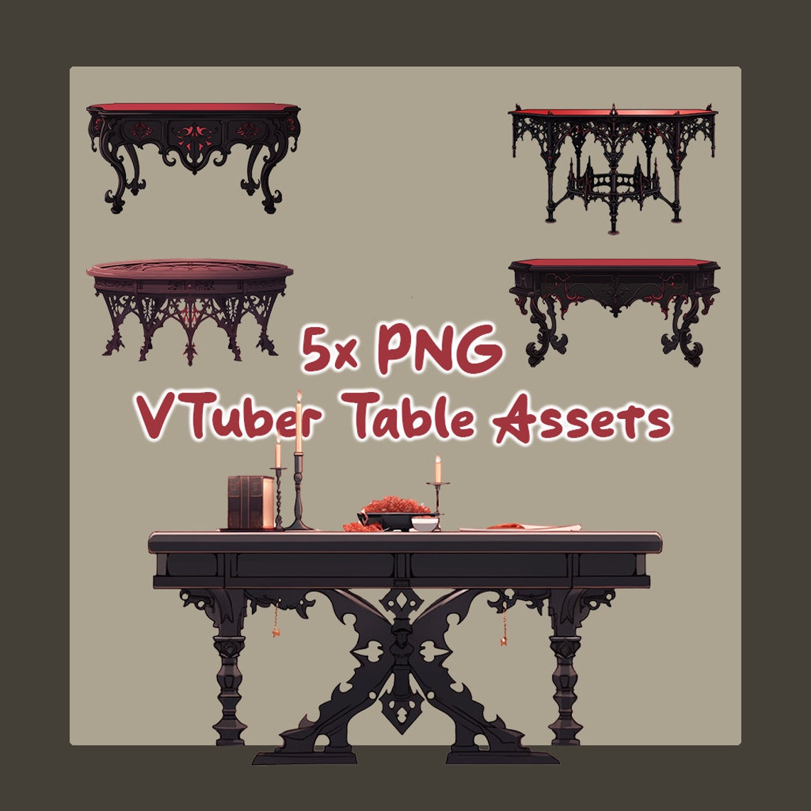 5X Gothic Table for Vtubers , Vtube Streaming Assets Vtubing Streamer ...